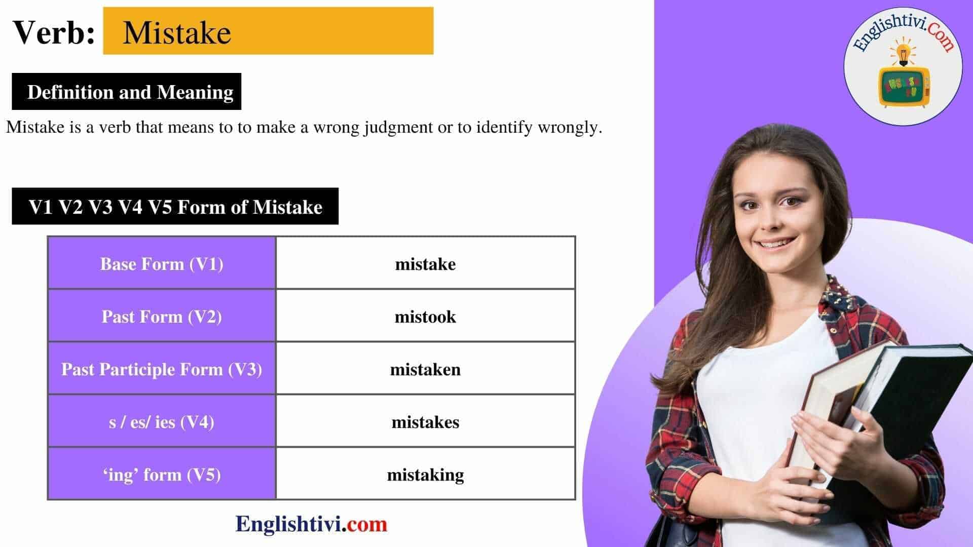 Mistake V1 V2 V3 V4 V5 Base Form Past Simple Past Participle Form Of