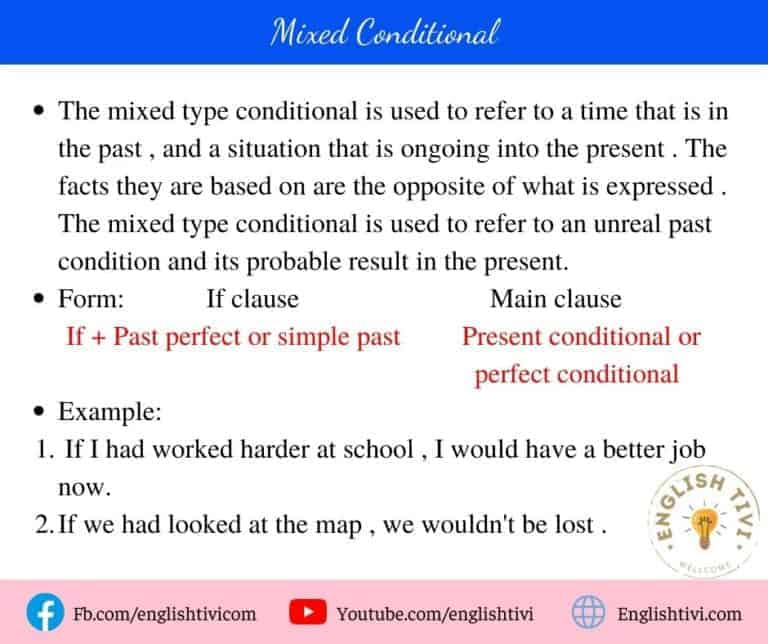 Conditional Sentences, If-clauses type 0, 1, 2, 3 & Mixed - Englishtivi