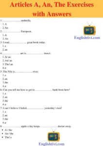 How to Use Articles A, An, The in English with Examples - Englishtivi