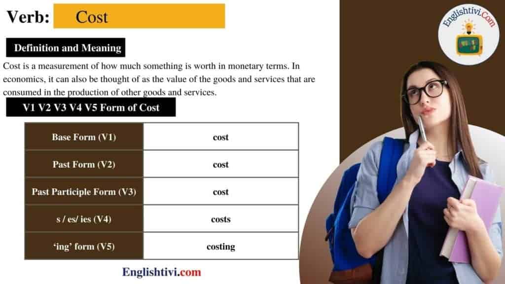 Cost V1 V2 V3 V4 V5 Base Form, Past Simple, Past Participle Form of ...