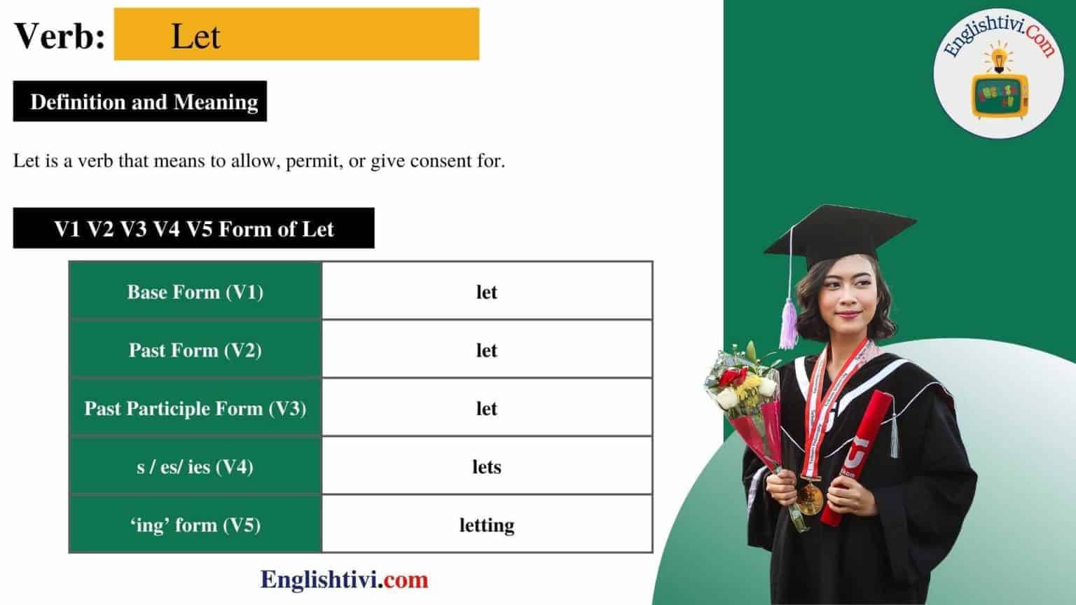 Let V1 V2 V3 V4 V5 Base Form, Past Simple, Past Participle Form of Let ...