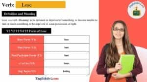 Lose V1 V2 V3 V4 V5 Base Form, Past Simple, Past Participle Form of ...