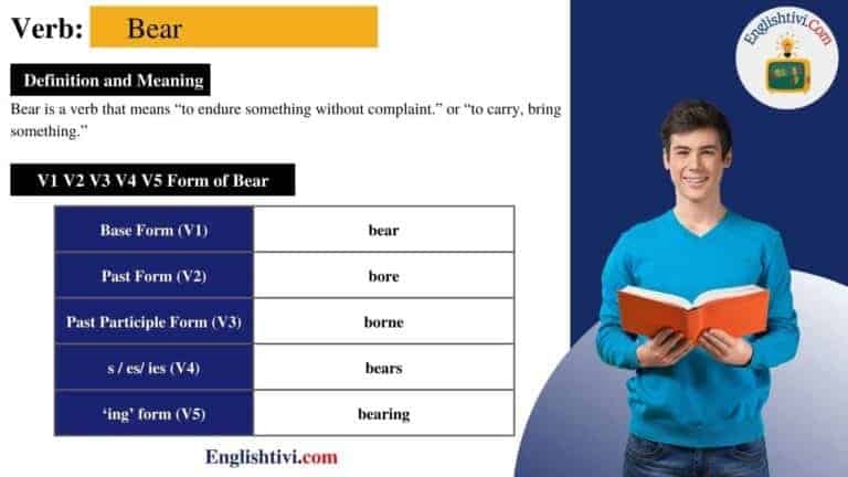 Bear V1 V2 V3 V4 V5 Base Form, Past Simple, Past Participle Form of ...
