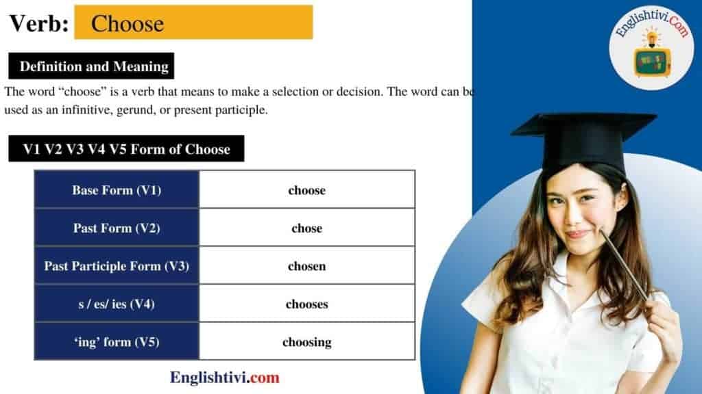Choose V1 V2 V3 V4 V5 Base Form, Past Simple, Past Participle Form of ...