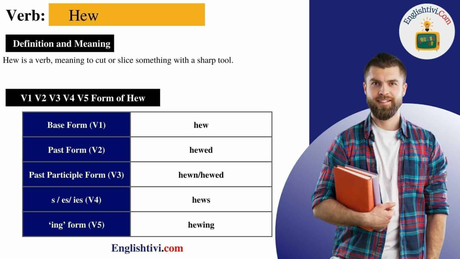Hew V1 V2 V3 V4 V5 Base Form, Past Simple, Past Participle Form of Hew ...