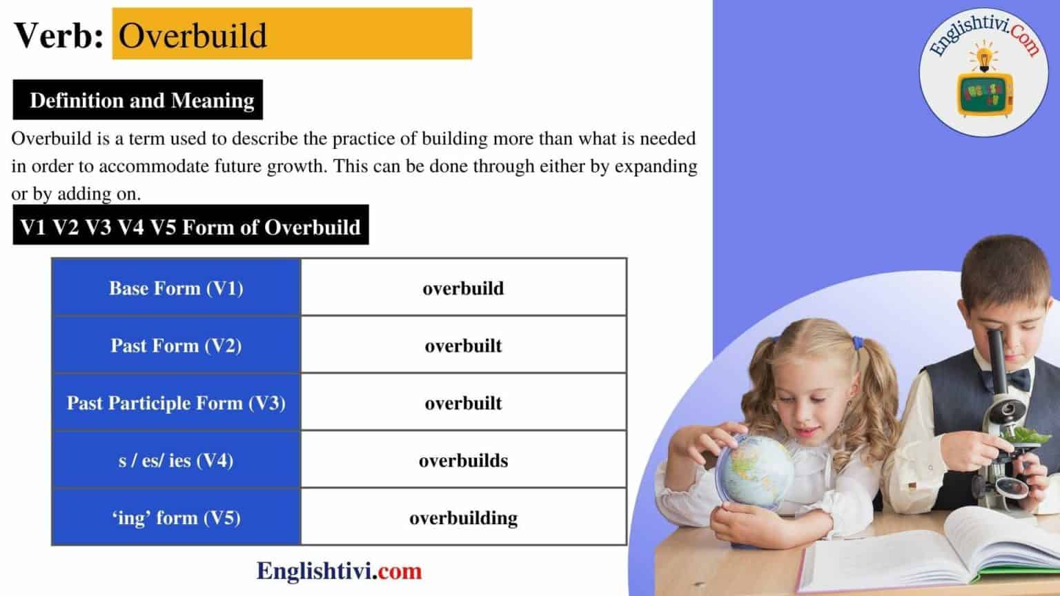 Overbuild V1 V2 V3 V4 V5 Base Form, Past Simple, Past Participle Form ...
