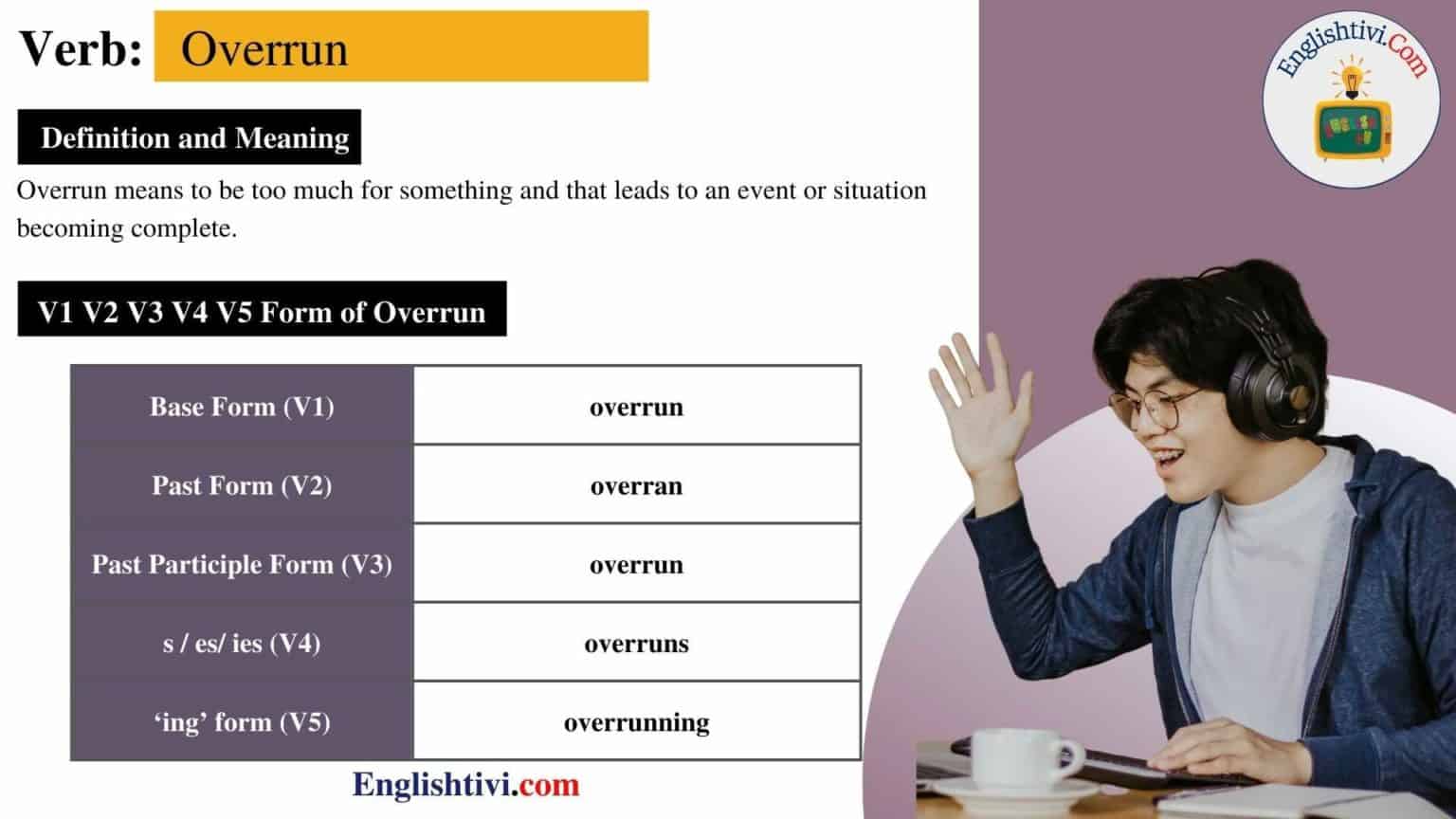overrun-v1-v2-v3-v4-v5-base-form-past-simple-past-participle-form-of