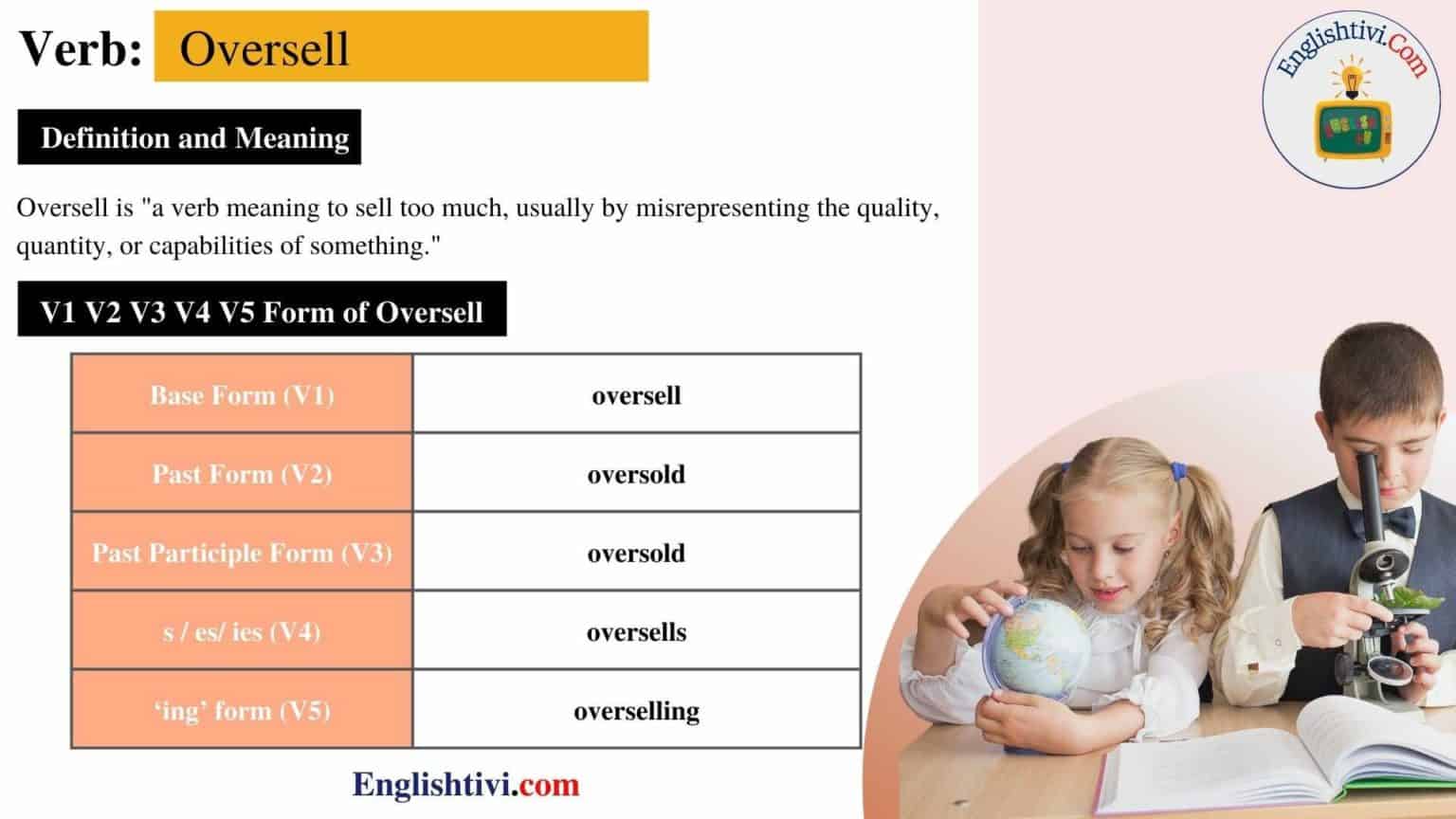 Oversell V1 V2 V3 V4 V5 Base Form, Past Simple, Past Participle Form of ...