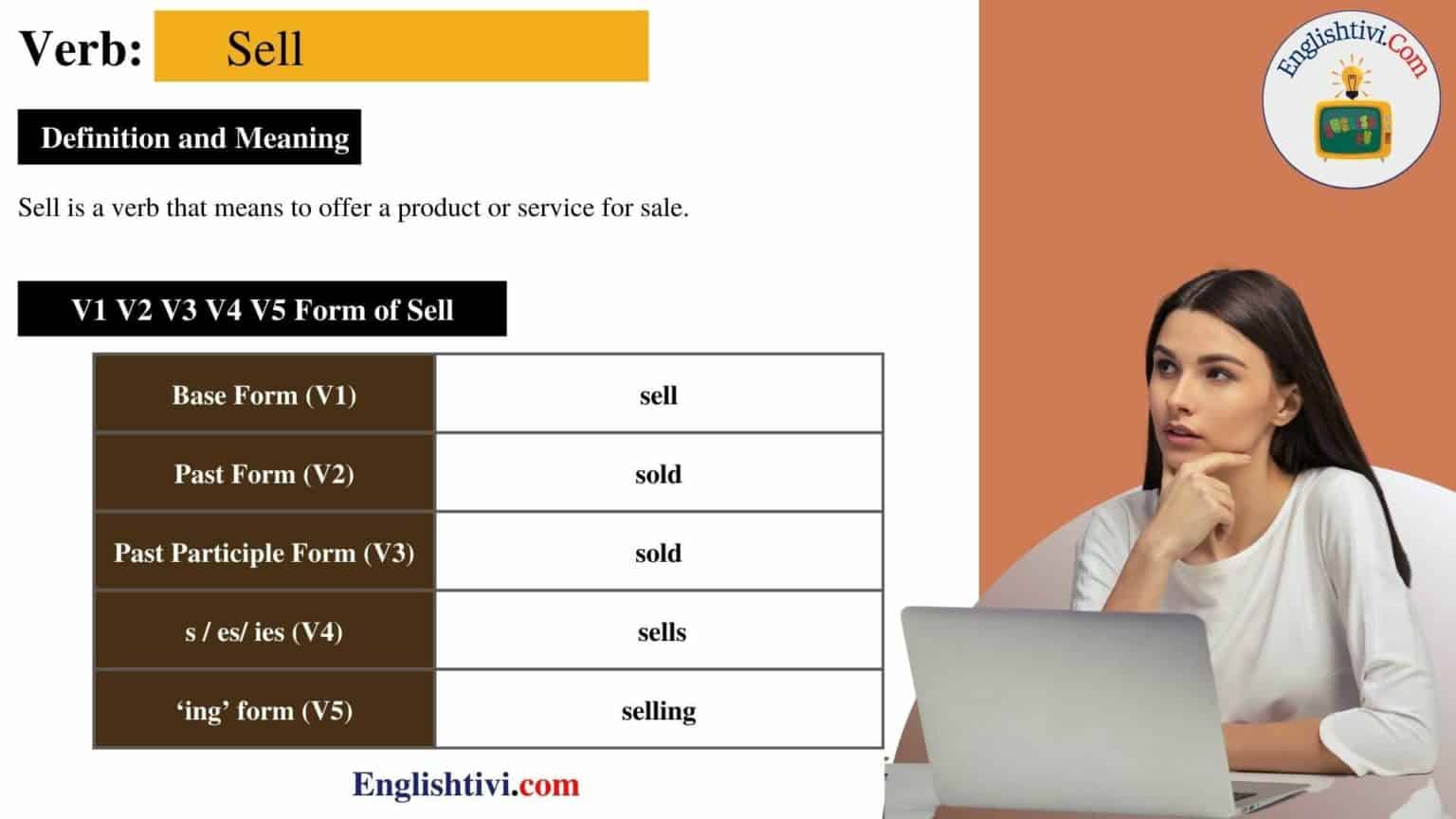 Sell V1 V2 V3 V4 V5 Base Form, Past Simple, Past Participle Form of ...