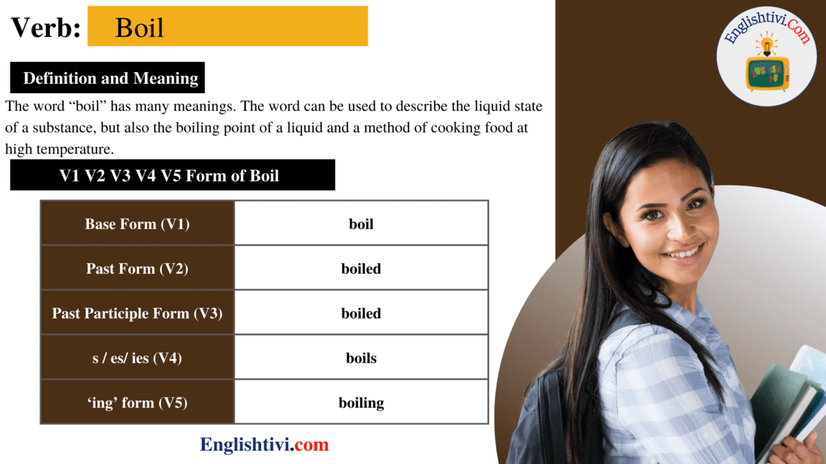 Boil V1 V2 V3 V4 V5 Base Form Past Simple Past Participle Form Of Boil V1 V2 V3 V4 V5 Base Form Past Simple Past Participle Form Of