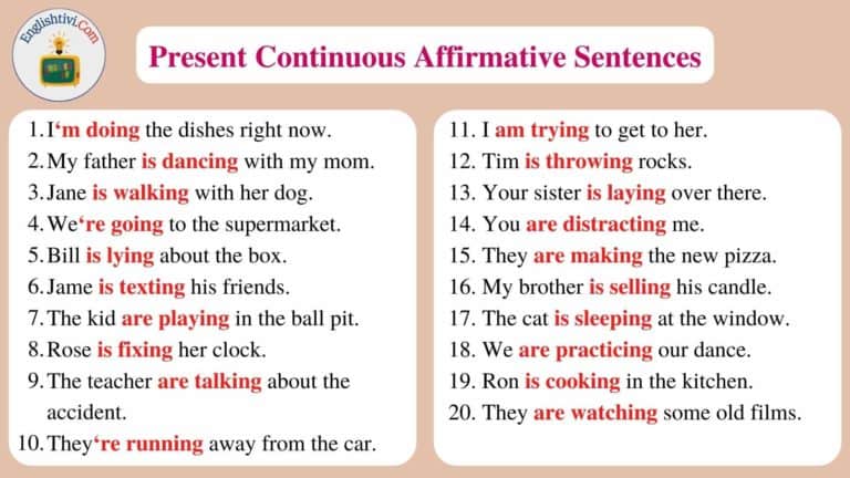 60 Sentences Example in Present Continuous Tense - Englishtivi