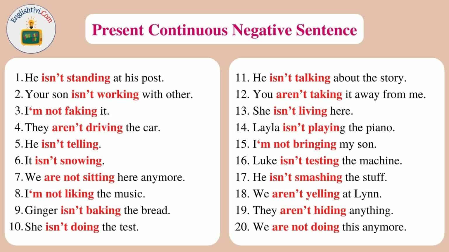 60 Sentences Example in Present Continuous Tense - Englishtivi