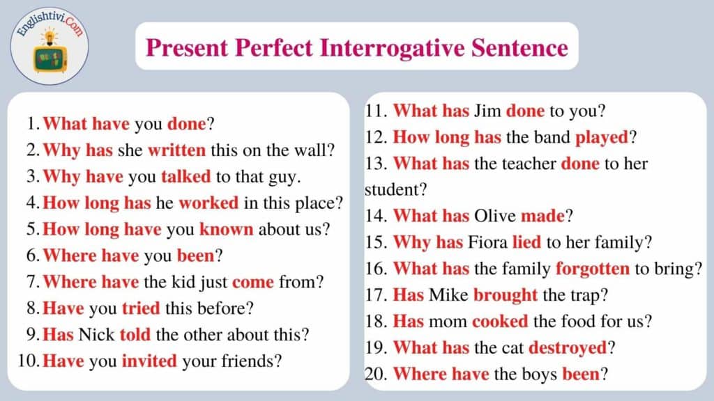 60 Sentences Example in Present Perfect Tense - Englishtivi