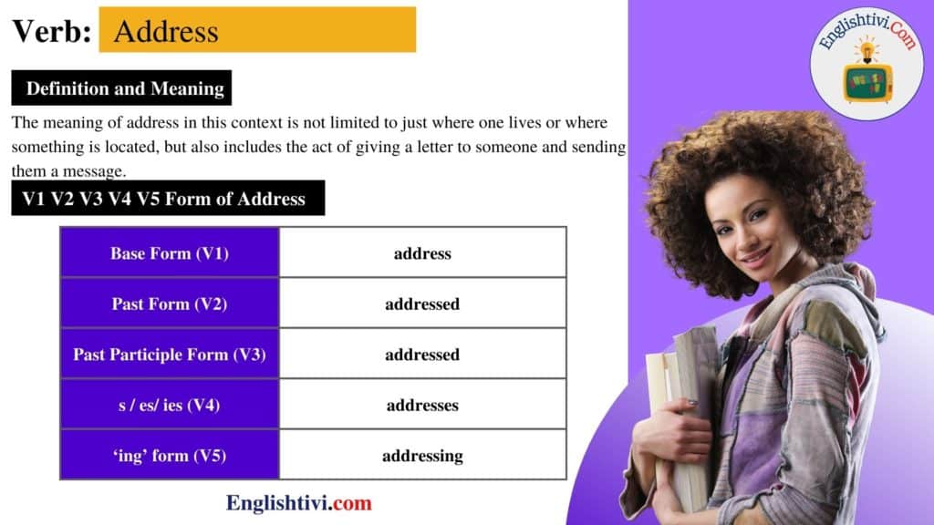Address V1 V2 V3 V4 V5 Base Form Past Simple Past Participle Form Of address-v1-v2-v3-v4-v5-base-form-past-simple-past-participle-form-of