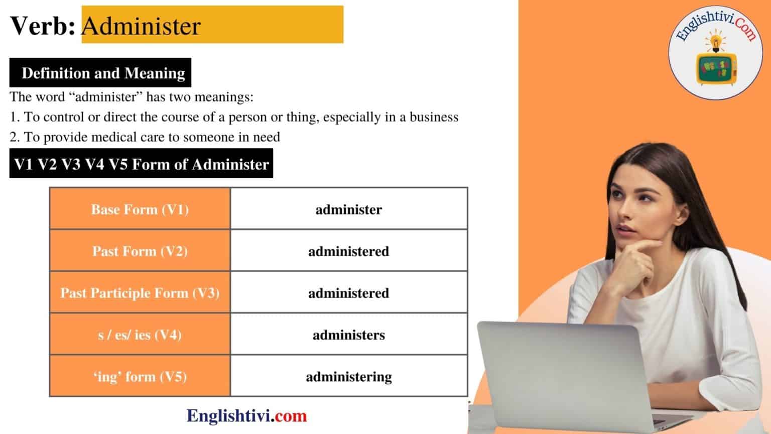 Administer V1 V2 V3 V4 V5 Base Form, Past Simple, Past Participle Form ...