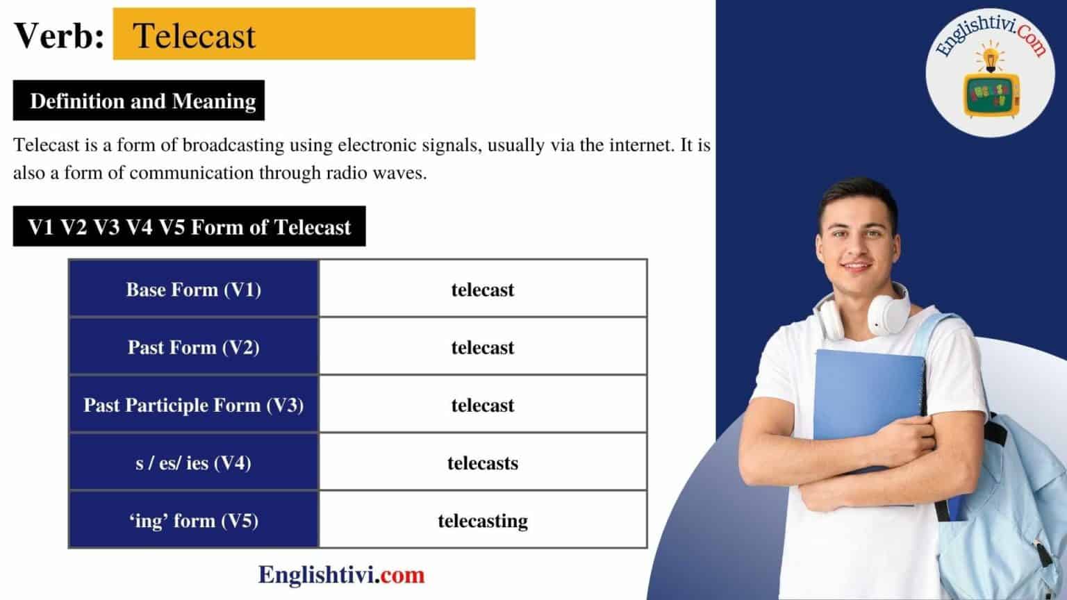 Telecast V1 V2 V3 V4 V5 Base Form, Past Simple, Past Participle Form of ...
