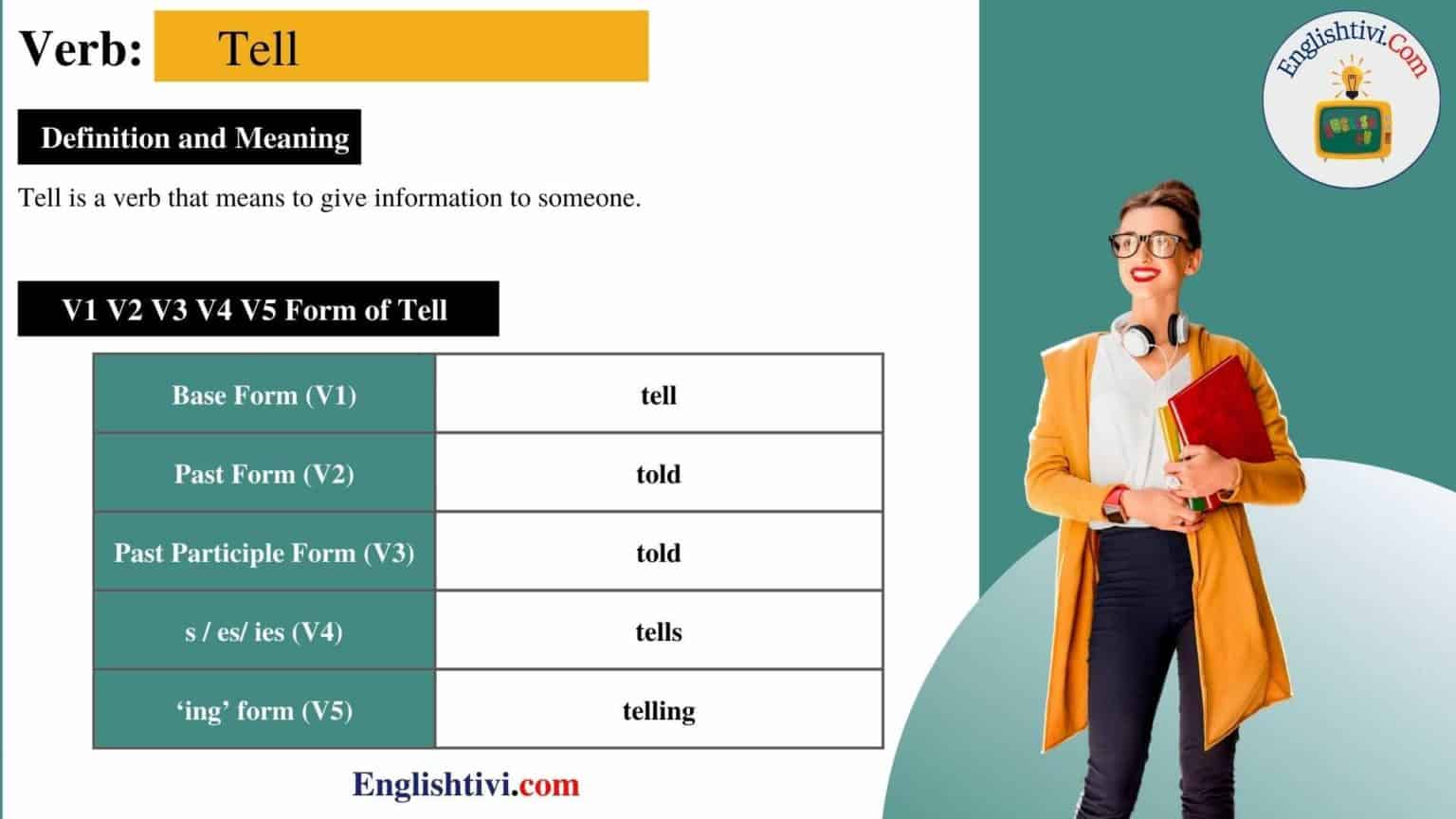 Tell V1 V2 V3 V4 V5 Base Form, Past Simple, Past Participle Form of ...