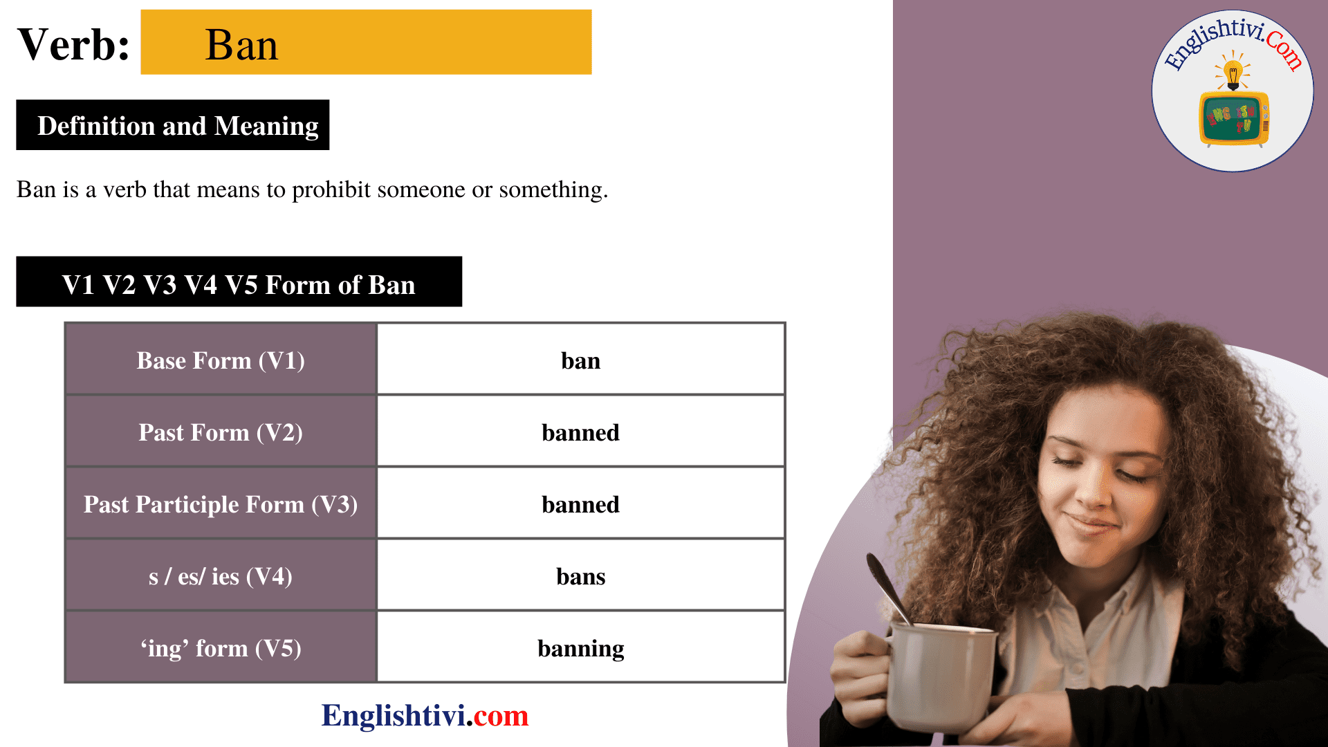 Ban V1 V2 V3 V4 V5 Base Form Past Simple Past Participle Form Of Ban Ban V1 V2 V3 V4 V5 Base Form Past Simple Past Participle Form Of Ban