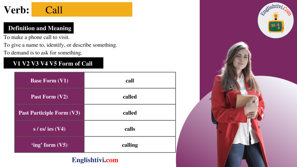 Call V1 V2 V3 V4 V5 Base Form, Past Simple, Past Participle Form of ...