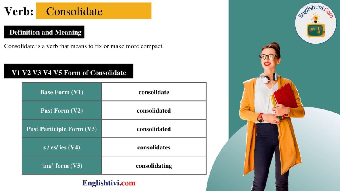 Consolidate V1 V2 V3 V4 V5 Base Form Past Simple Past Participle Form