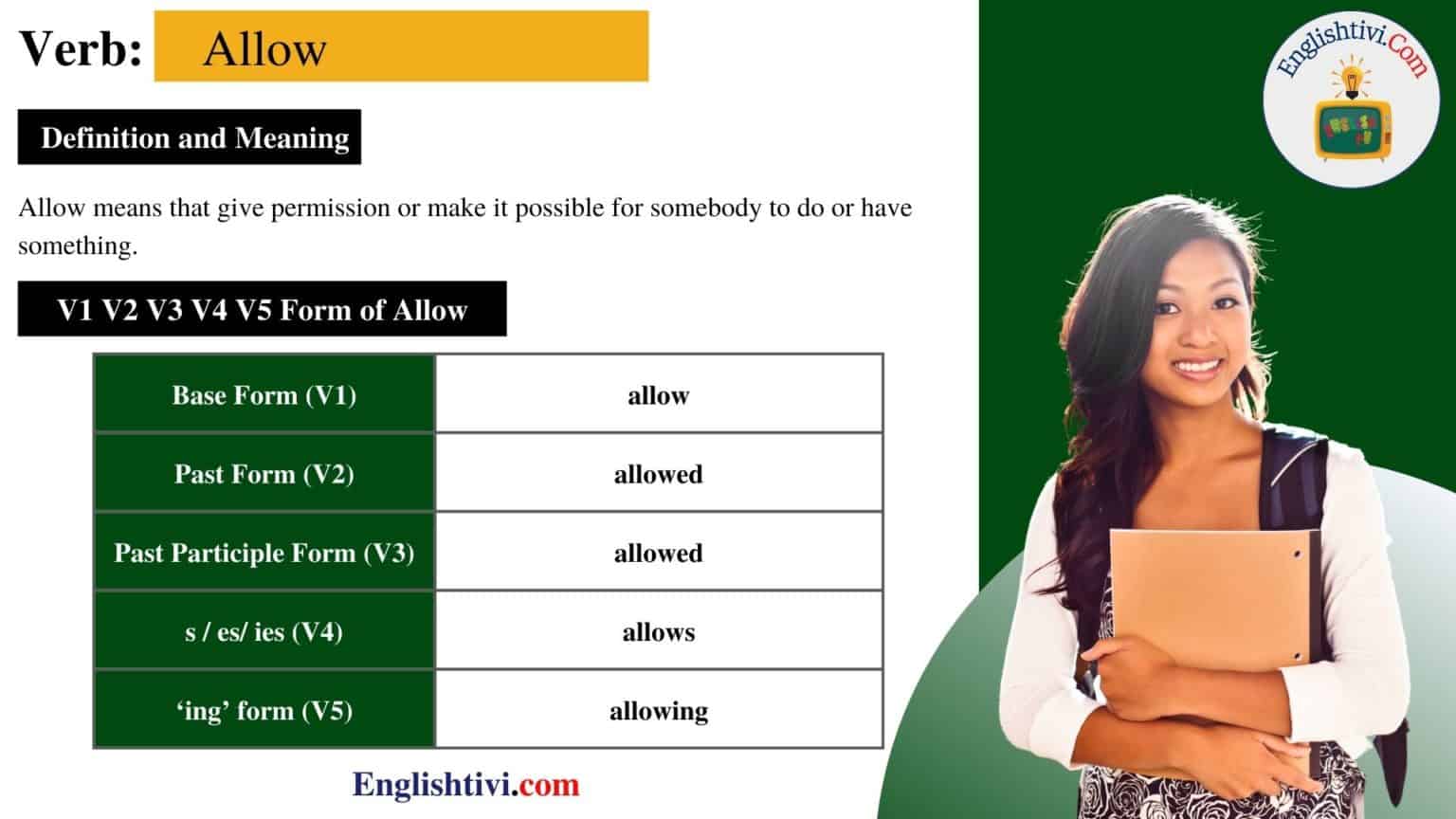 Allow V1 V2 V3 V4 V5 Base Form, Past Simple, Past Participle Form of ...