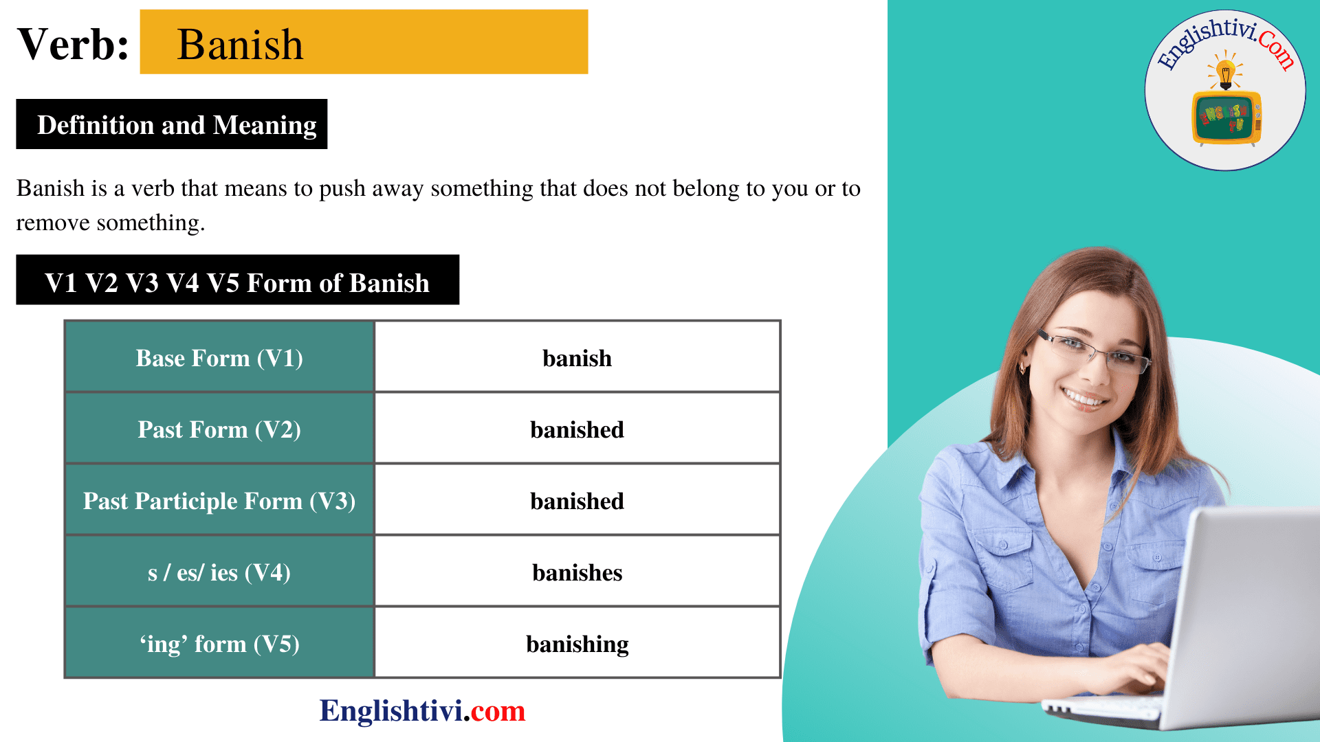 Banish V1 V2 V3 V4 V5 Base Form, Past Simple, Past Participle Form of ...