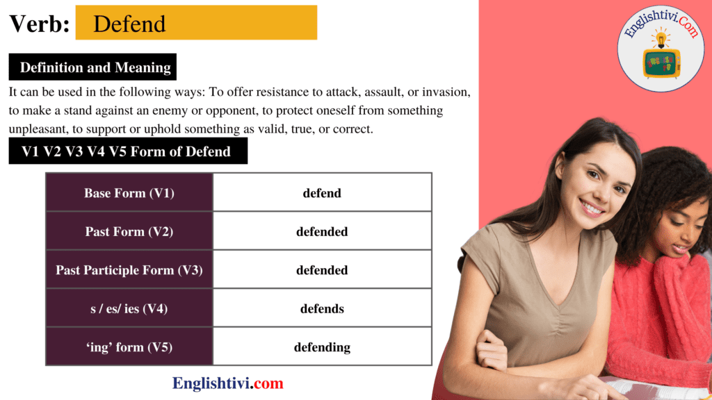 Defend V1 V2 V3 V4 V5 Base Form, Past Simple, Past Participle Form of ...