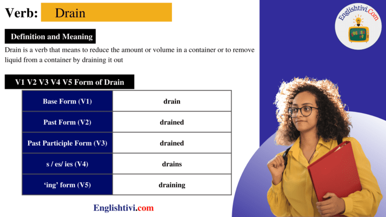 Drain V1 V2 V3 V4 V5 Base Form, Past Simple, Past Participle Form of ...