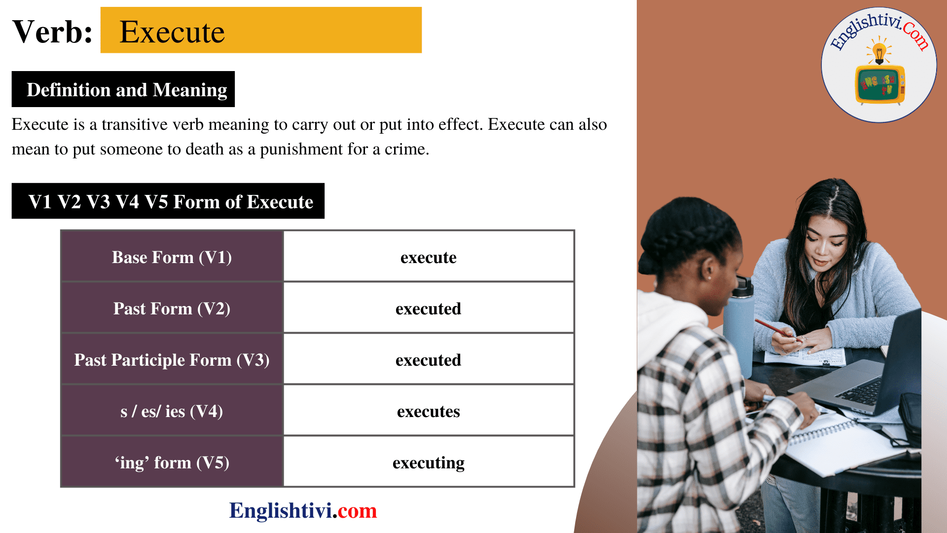 Execute V1 V2 V3 V4 V5 Base Form, Past Simple, Past Participle Form of ...