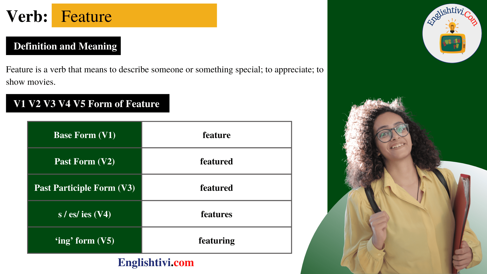 Feature V1 V2 V3 V4 V5 Base Form, Past Simple, Past Participle Form of ...