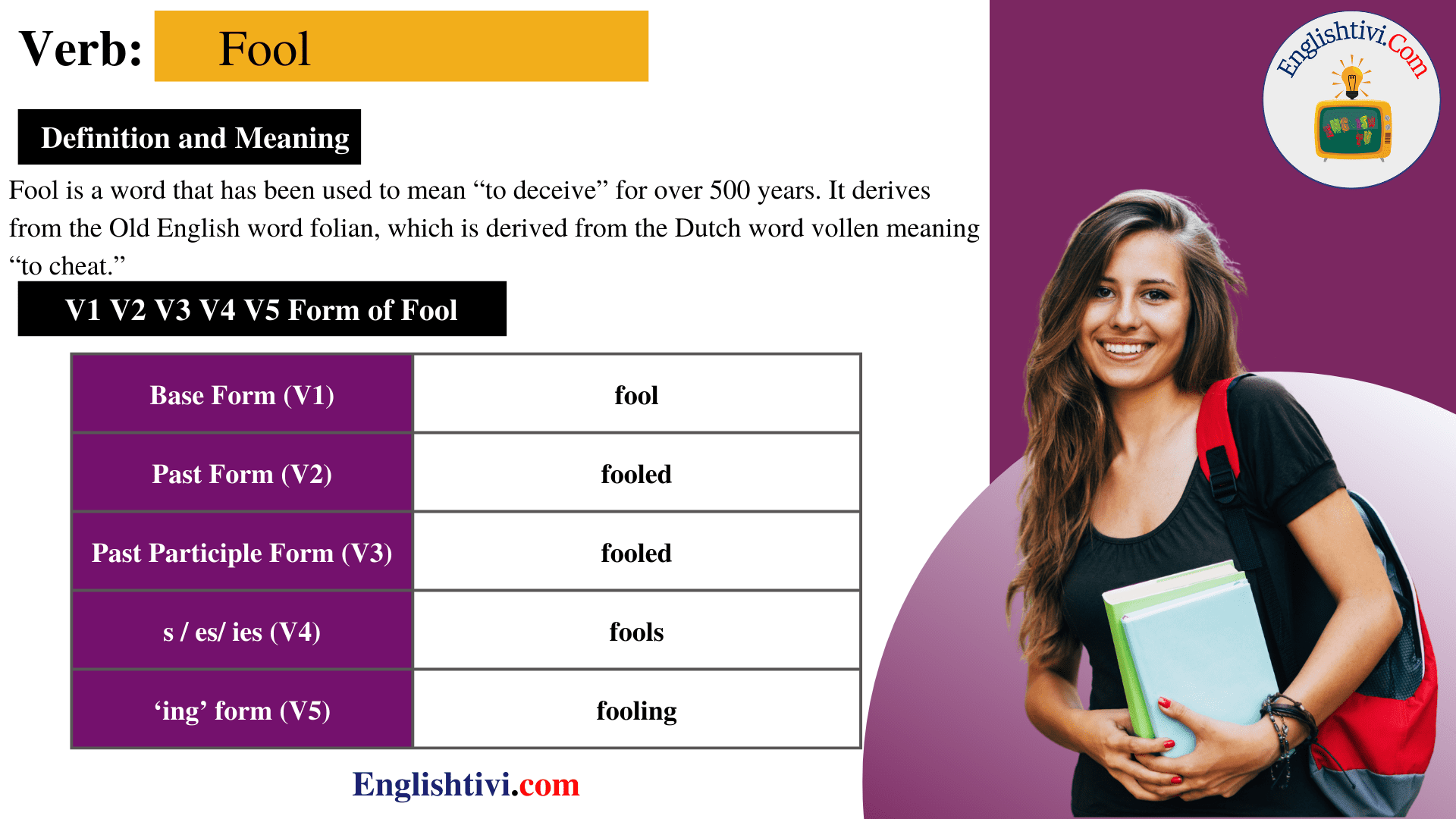 Fool V1 V2 V3 V4 V5 Base Form, Past Simple, Past Participle Form of ...