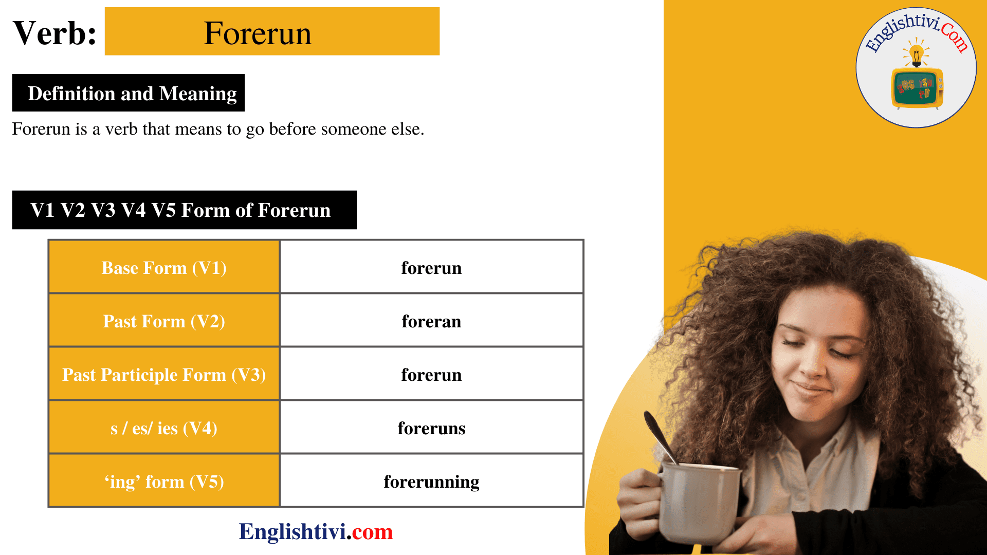 Forerun V1 V2 V3 V4 V5 Base Form, Past Simple, Past Participle Form of ...