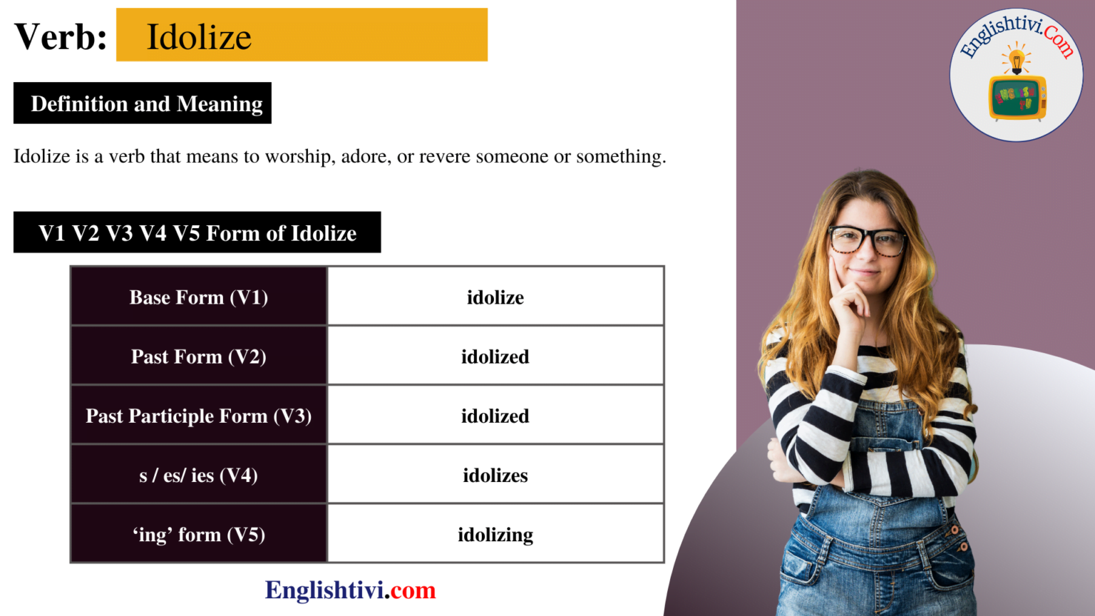Idolize V1 V2 V3 V4 V5 Base Form, Past Simple, Past Participle Form of ...