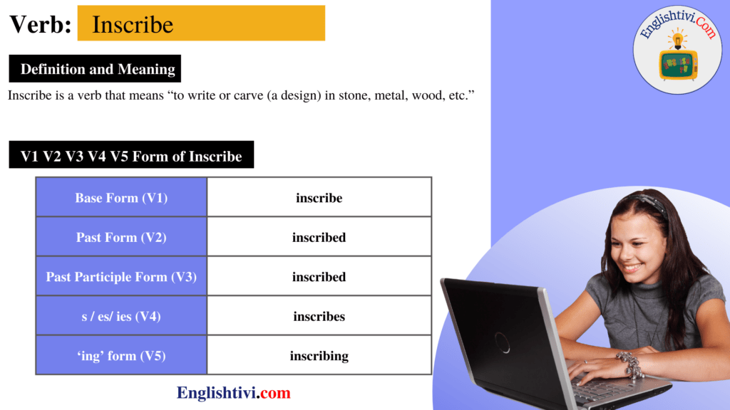 Inscribe V1 V2 V3 V4 V5 Base Form, Past Simple, Past Participle Form of ...