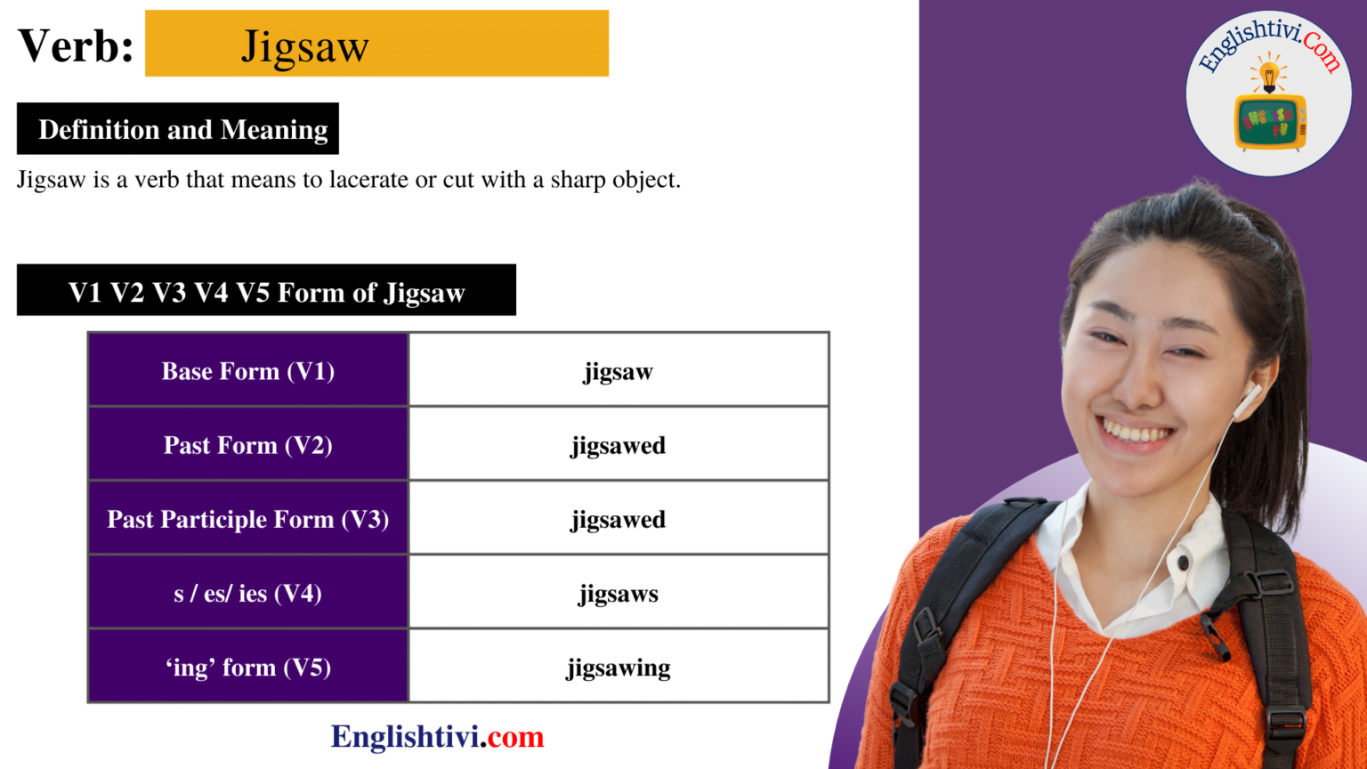 Jigsaw V1 V2 V3 V4 V5 Base Form, Past Simple, Past Participle Form of ...
