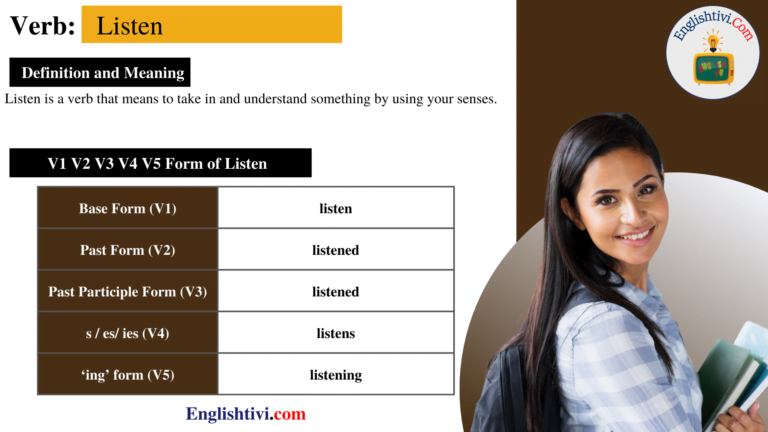 Listen V1 V2 V3 V4 V5 Base Form, Past Simple, Past Participle Form of ...
