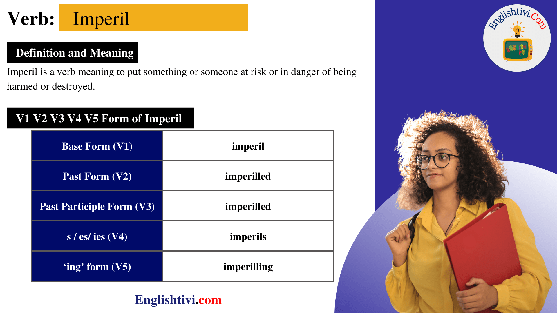 Imperil V1 V2 V3 V4 V5 Base Form, Past Simple, Past Participle Form of ...