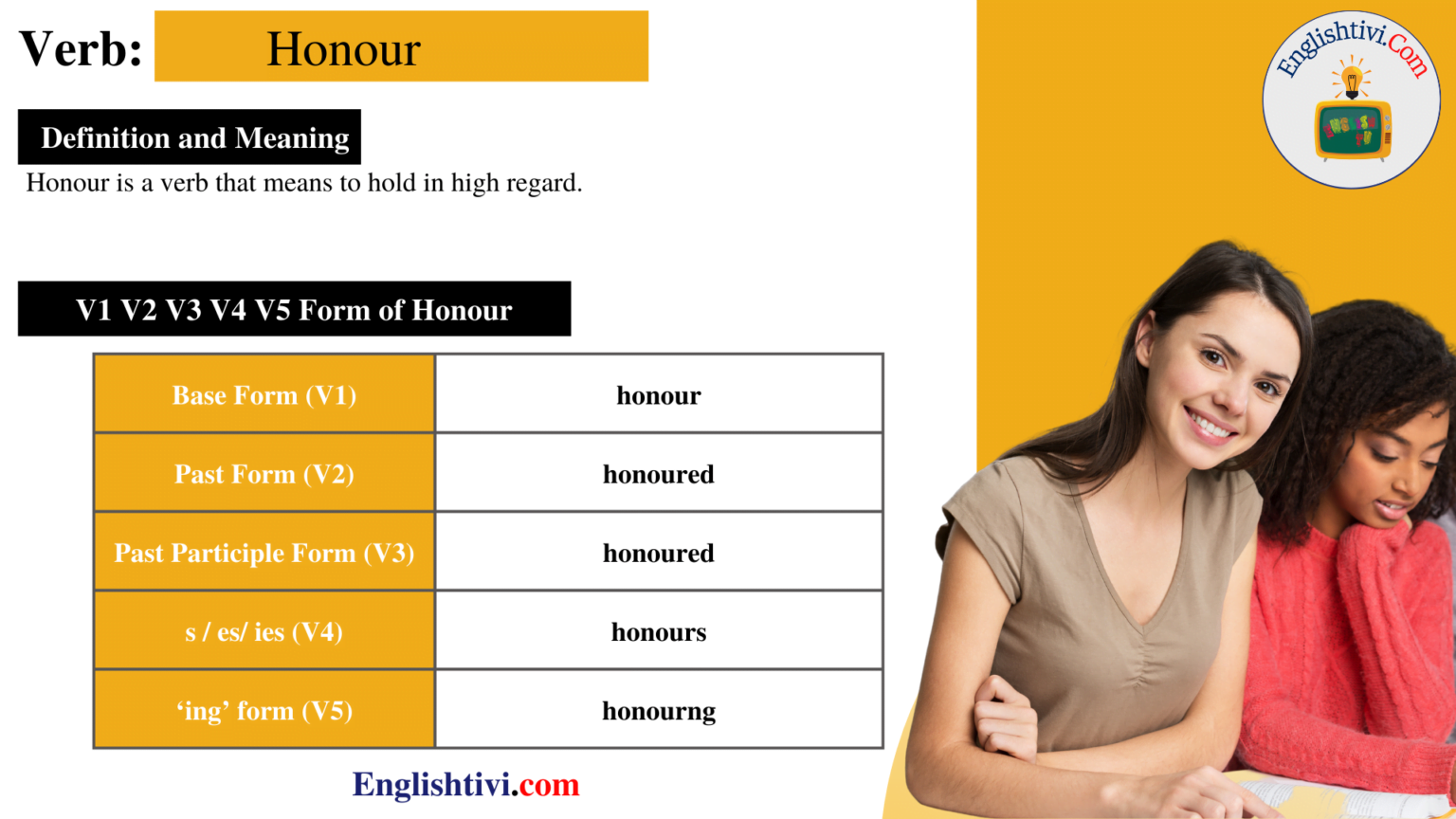 Honour V1 V2 V3 V4 V5 Base Form, Past Simple, Past Participle Form of ...